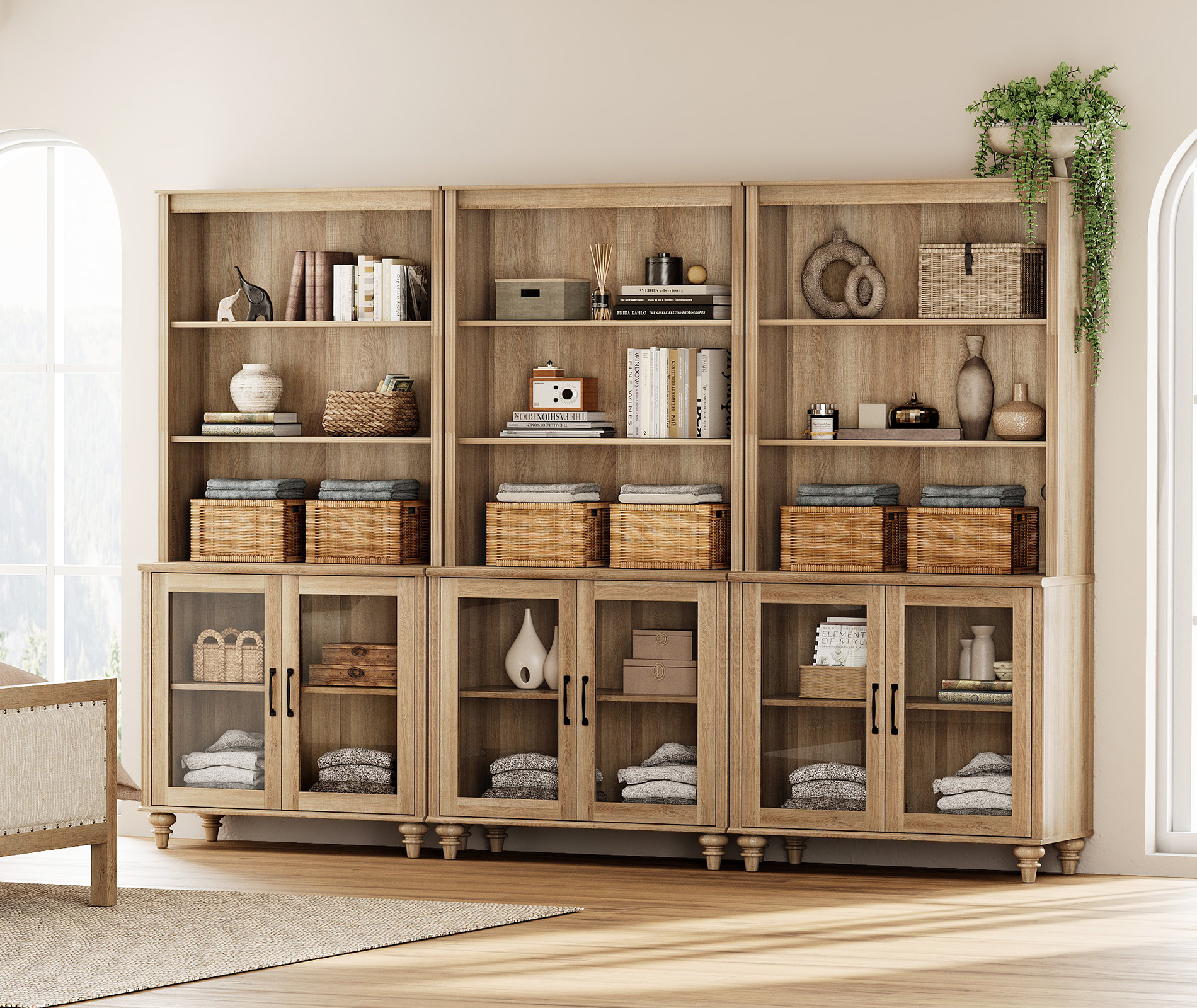 White oak bookcase with doors store